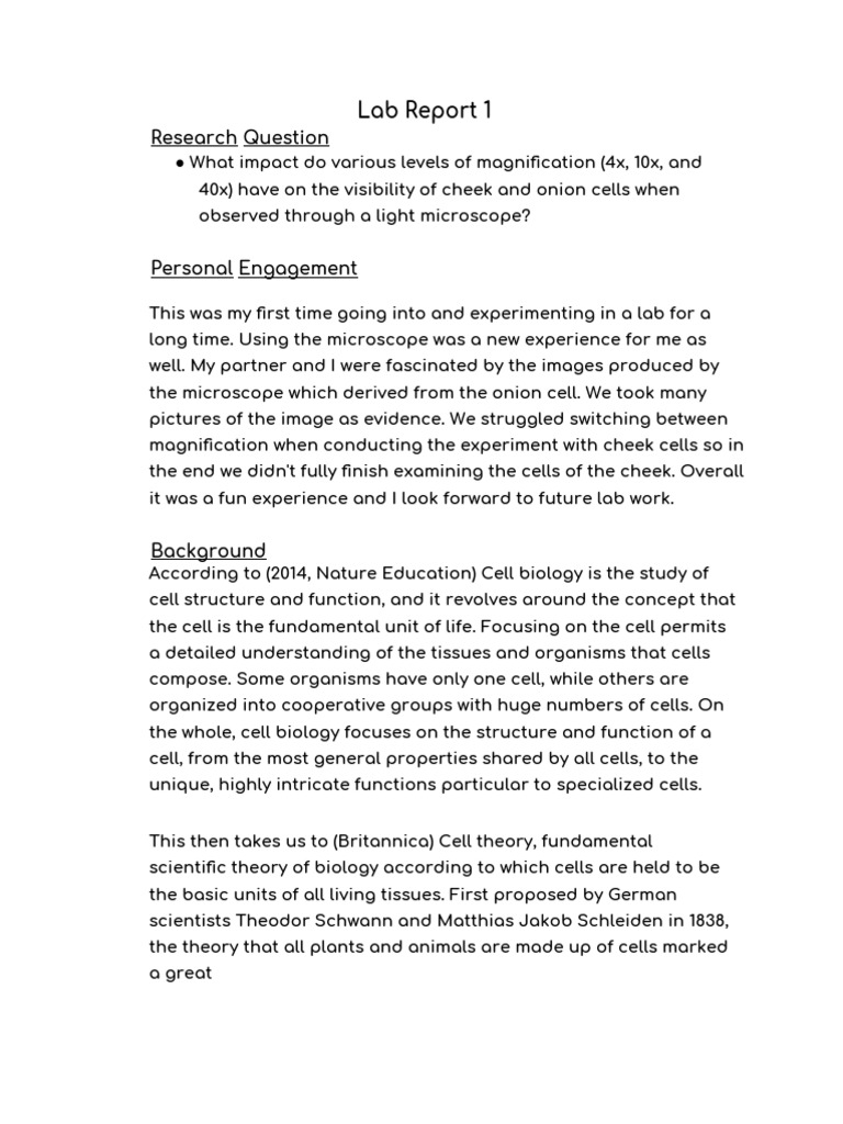 Microscopy Lab Report 1 (Biology) | PDF | Microscope | Cell (Biology)