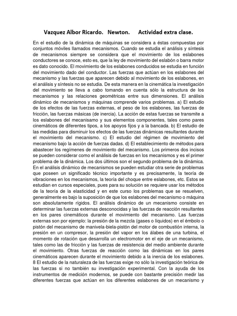 Vazquez Albor Ricardo-Newton. | PDF | Fuerza | Dinámica (Mecánica)