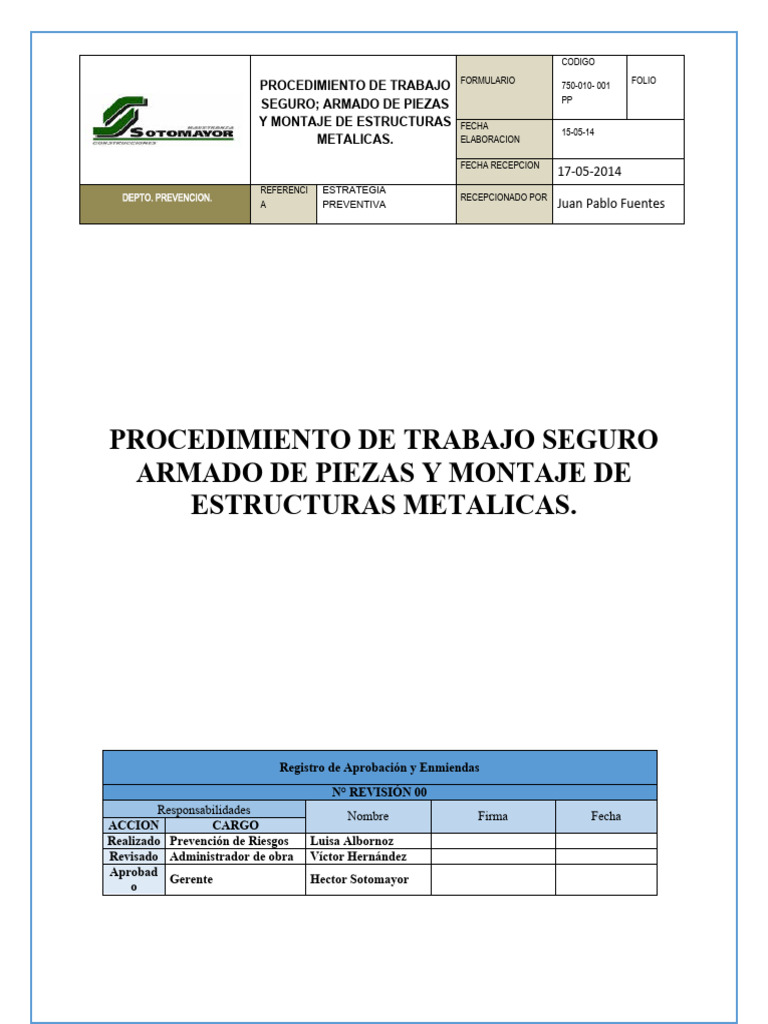 Procedimiento Seguro: Montaje Metálico | PDF | Soldadura | Construcción