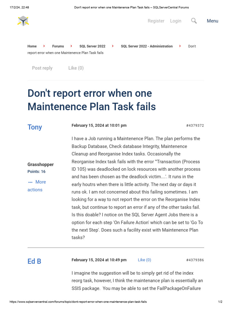 SQL Server Maintenence Plan Task Fails | PDF | Microsoft Sql Server ...