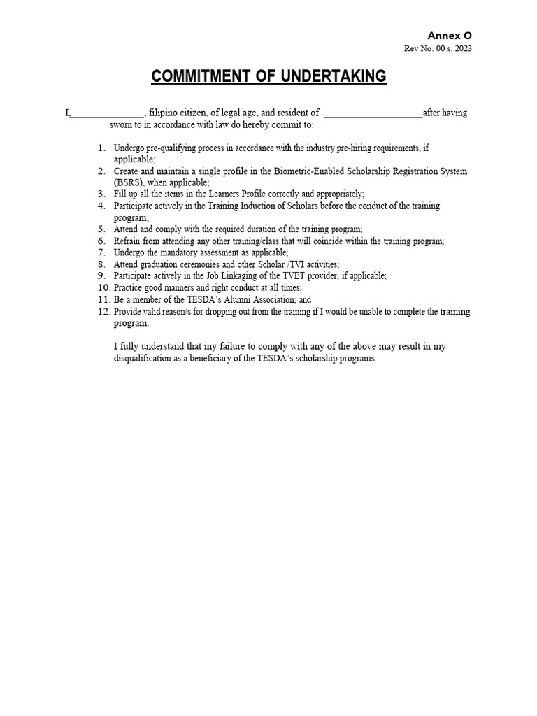 Commitment OF Undertaking: Annex O | PDF