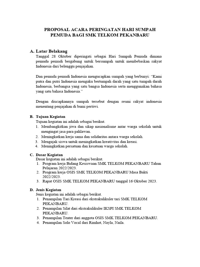 Proposal Acara Peringatan Hari Sumpah Pemuda Bagi SMK Telkom Pekanbaru ... Proposal Acara Peringatan Hari Sumpah Pemuda Bagi SMK Telkom Pekanbaru ...