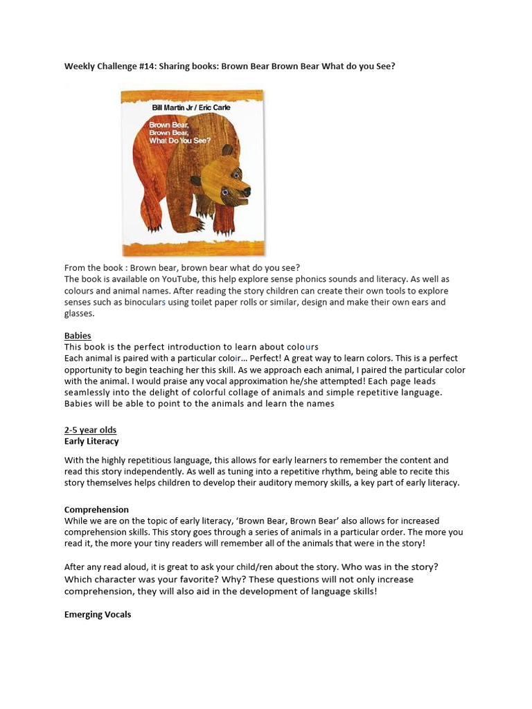Reading - Brown Bear Brown Bear | PDF