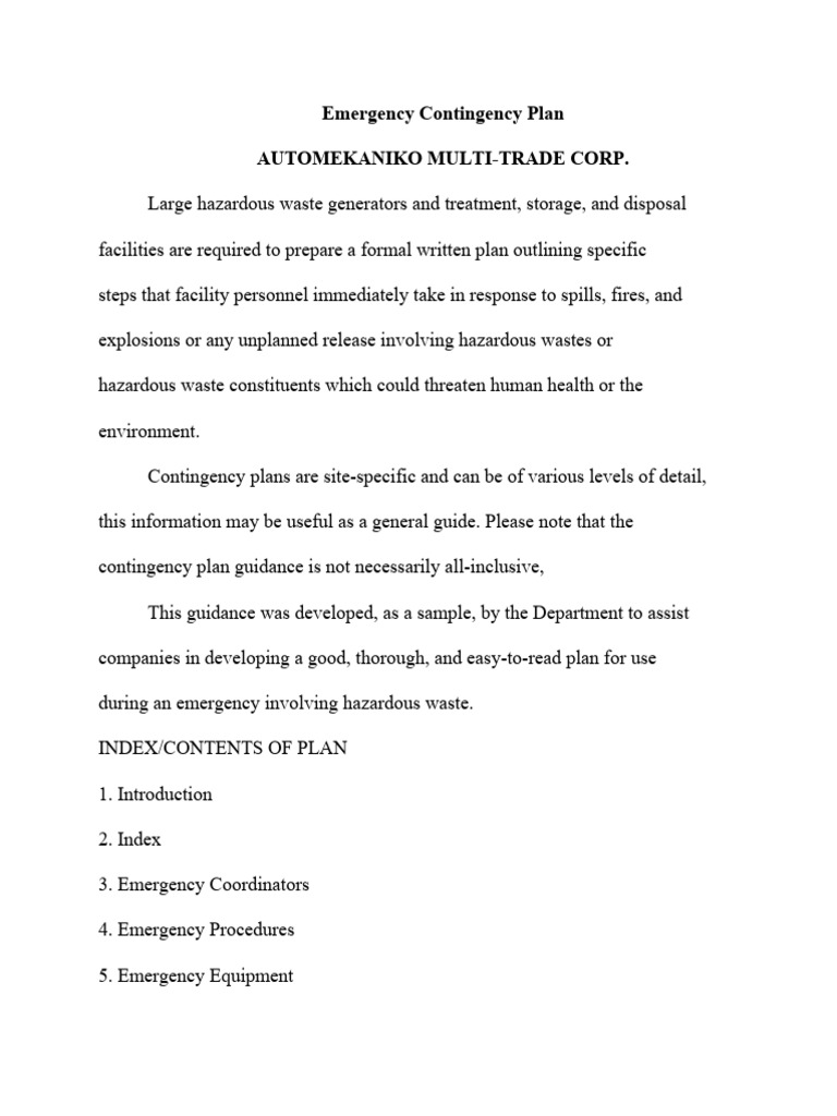 Automekaniko Emergency - Contingency - Plan | PDF | Fires | Combustion