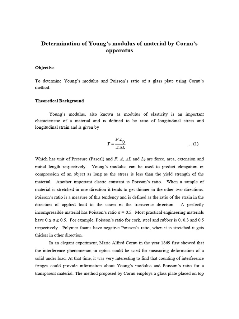 2 - Young's Modulus by Cornu's Method | PDF | Young's Modulus | Elasticity (Physics)