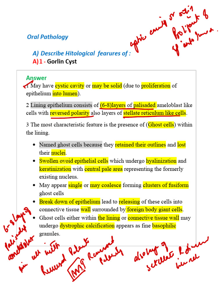 Oral Pathology Short Note - Answe | PDF Oral Pathology Short Note - Answe | PDF