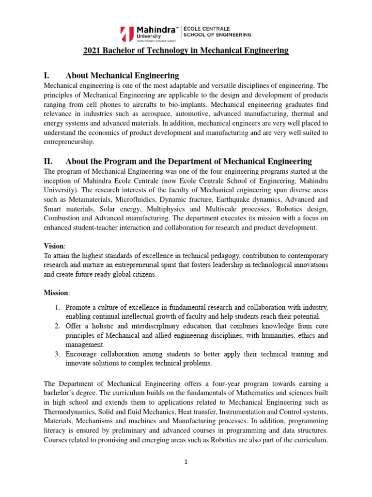 Mechanical_Curriculum_2021 | PDF | Engineering | Mechanical Engineering