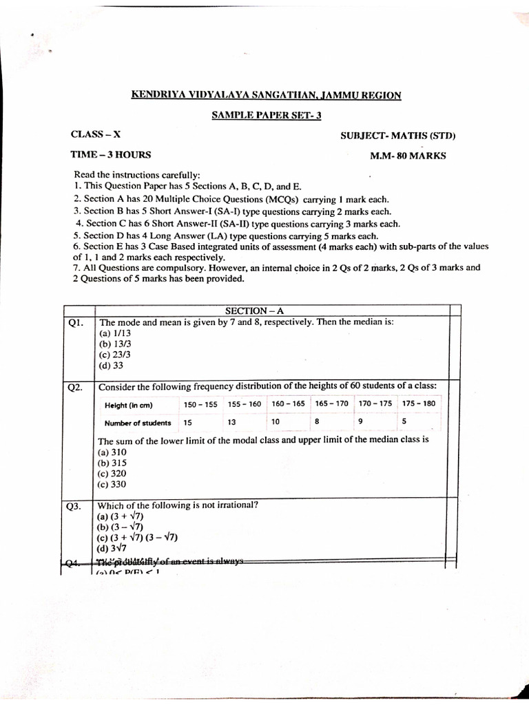 X KV Sample Paper | PDF