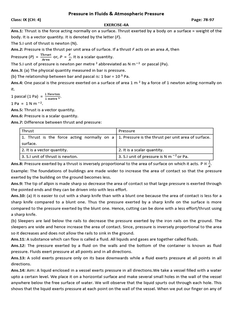 Ch. 4 Pressure in Fluids & Atm Pr. | PDF | Pressure | Atmospheric Pressure