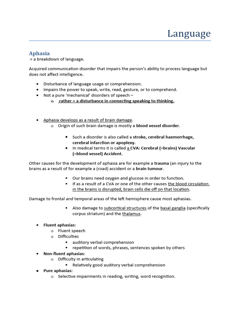 Language Seminar Notes | PDF | Aphasia | Speech