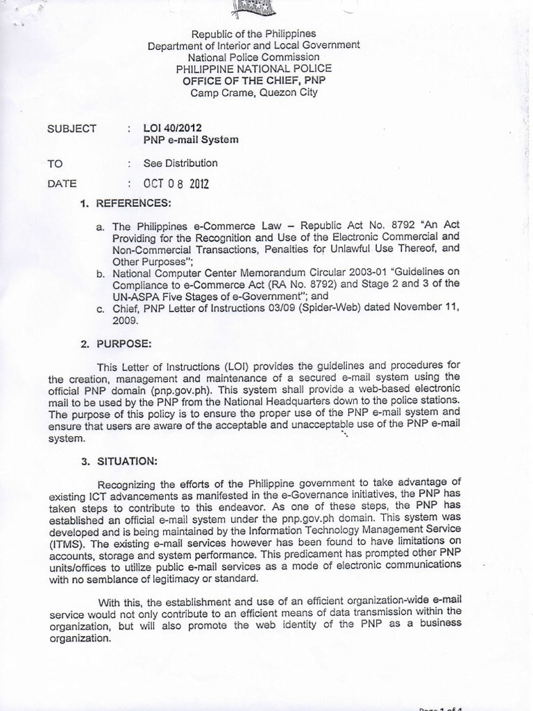 LOI 40 2012 PNP e Mail System 1 | PDF