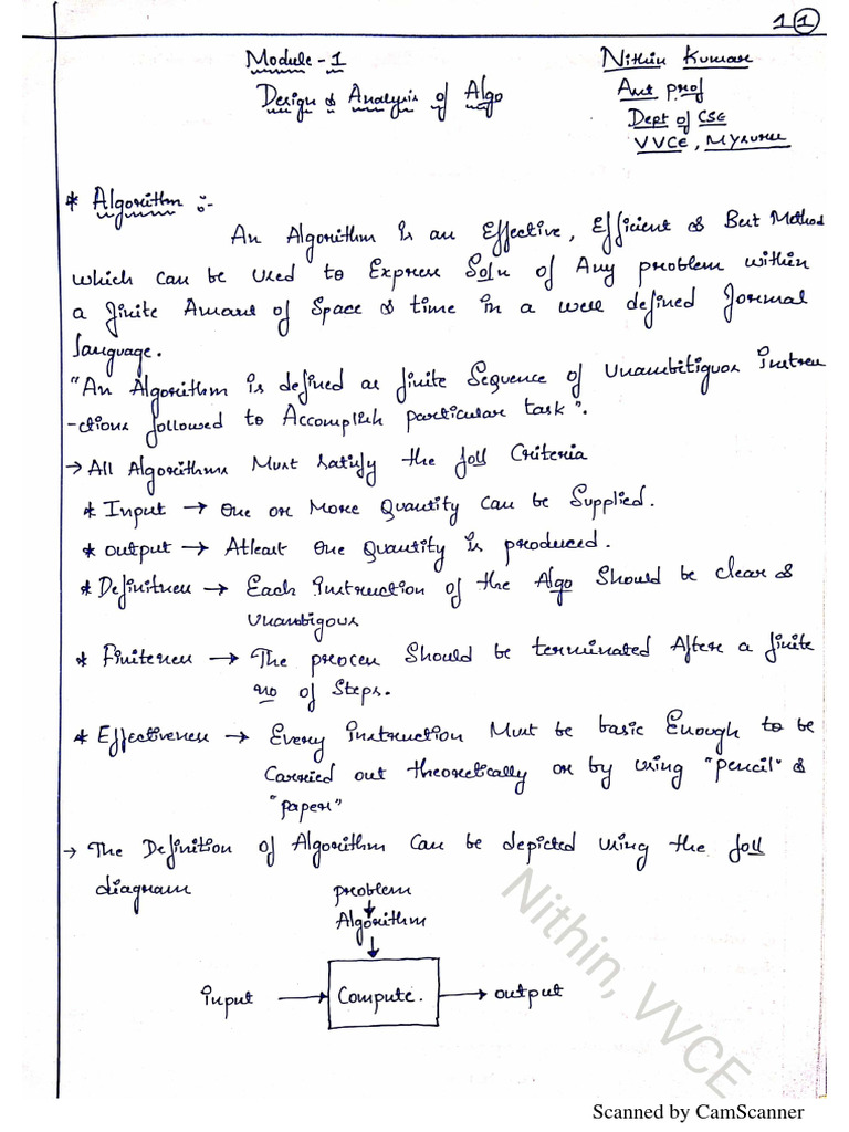 VTU Algorithms Notes (DAA Notes) by Nithin, VVCE | PDF