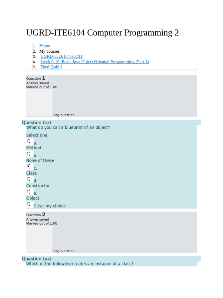 Finals Q1 Q2 ITE6104 Computer Programming 2 | PDF | Class (Computer ...