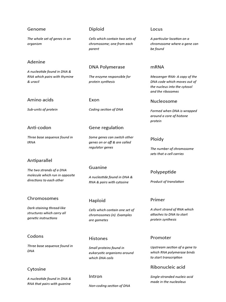 Key Genetic Terms and Definitions | PDF | Rna | Dna