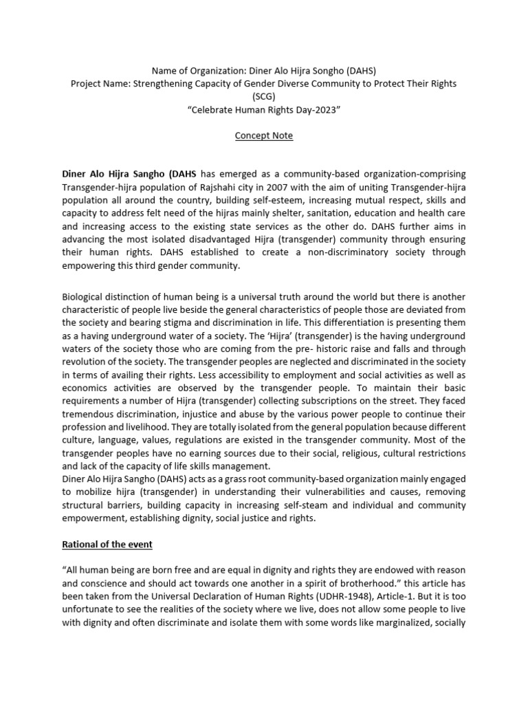 Concept Note - Human Rights - DAHS | PDF | Transgender | LGBTQIA+ Studies