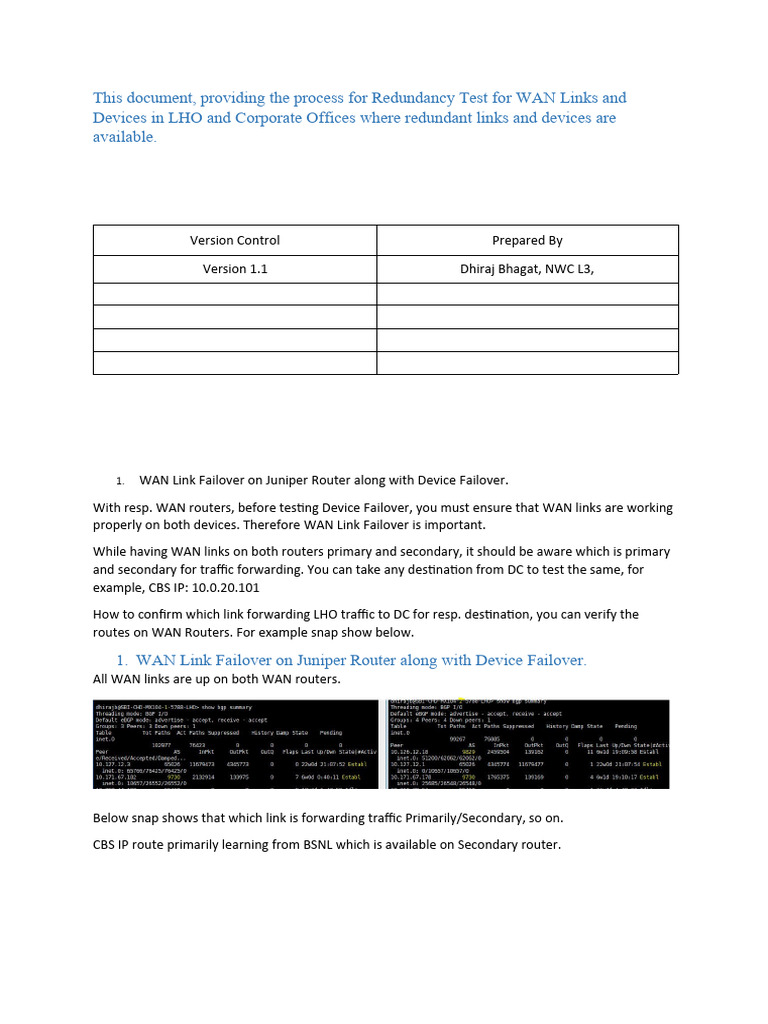 WAN Redundancy Test Plan | PDF | Router (Computing) | Computer Engineering