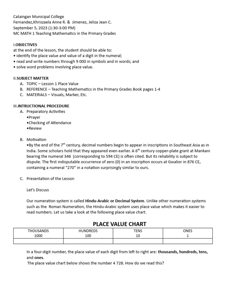 lesson-plan-math-copy | PDF | Mathematics | Numbers