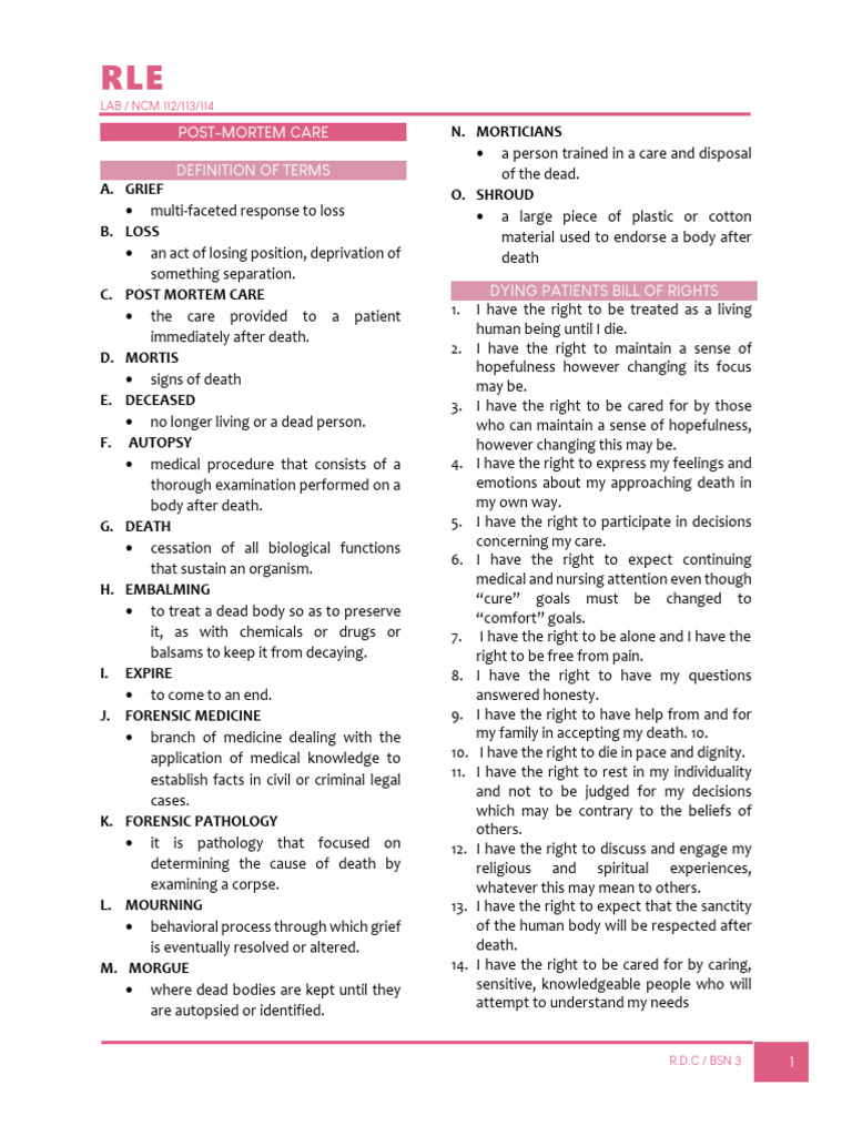 Rle - Post-Mortem Care | PDF | Skeletal Muscle | Autopsy