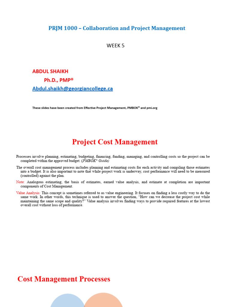 WEEK 5 Presentation | PDF | Project Management | Cost Accounting