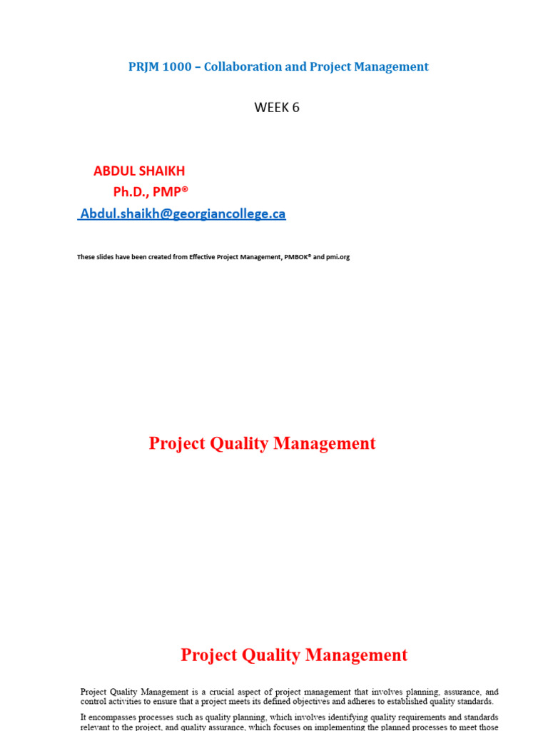 Week 6 Presentation Pdf Quality Management Project Management