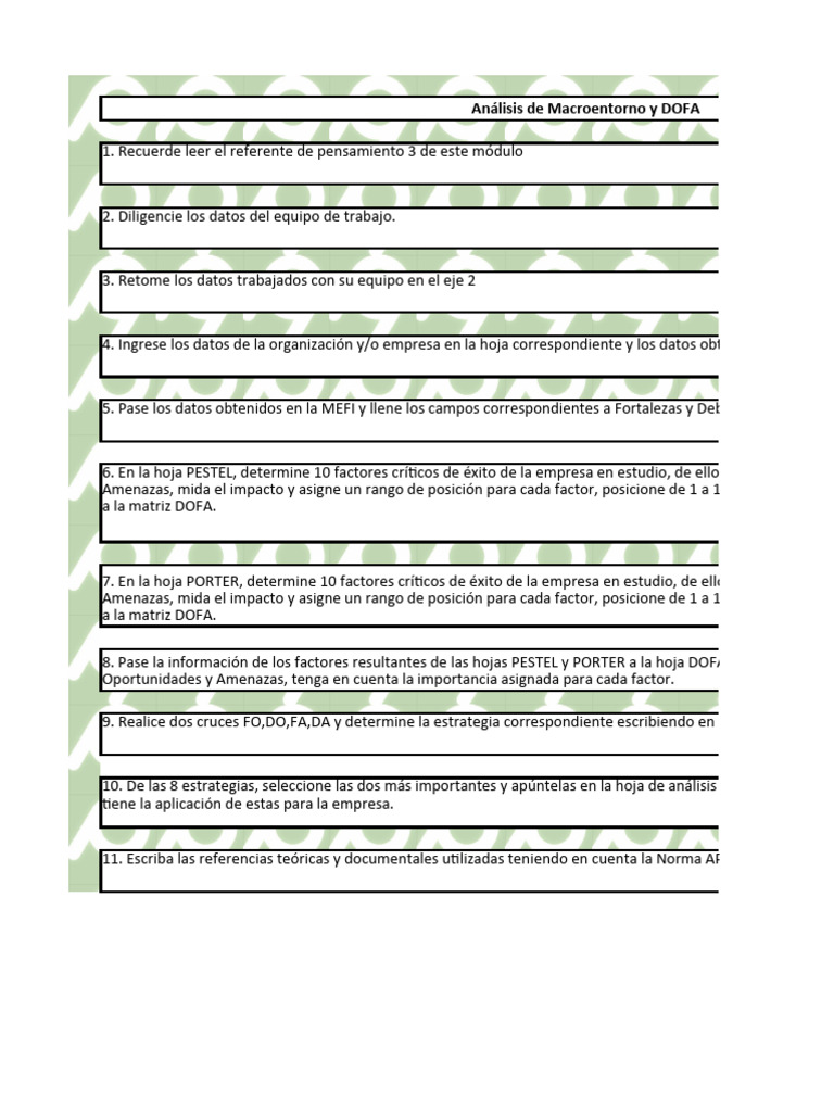 Excel Matrices Actividad Evaluativa Eje 3 Gestion Estrategica Con Pestel y Porter | PDF