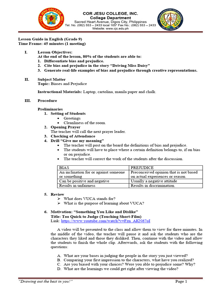 Bias and Prejudice LP | PDF | Bias | Attitude (Psychology)