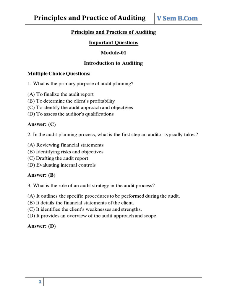 Principles and Practices of Auditing (Module Wise Important Questions) | PDF