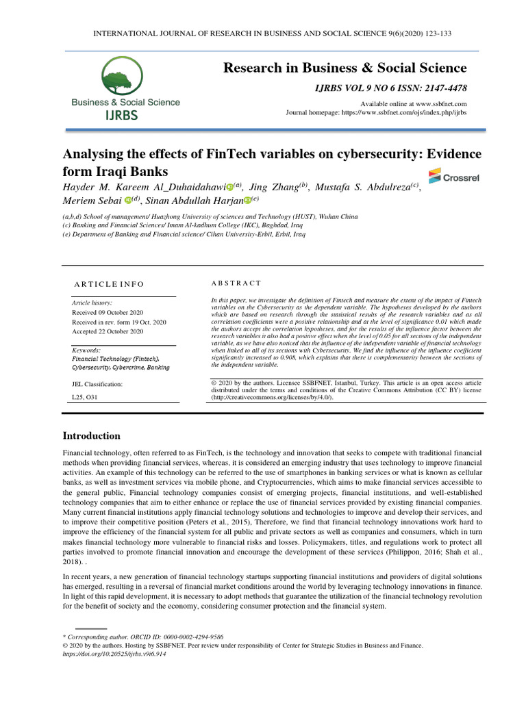 Analysing The Effects of FinTech Variables On Cybersecurity Evidence Form Iraqi Banks | PDF ...