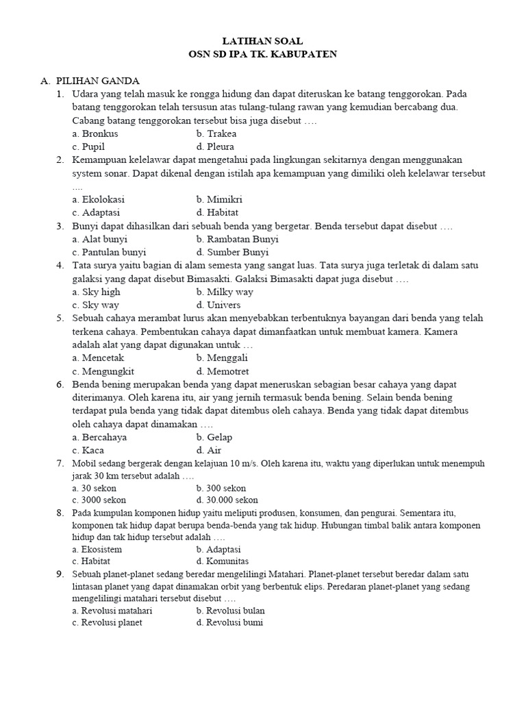 Latihan Soal Osn Ipa | PDF | Dewasa Muda