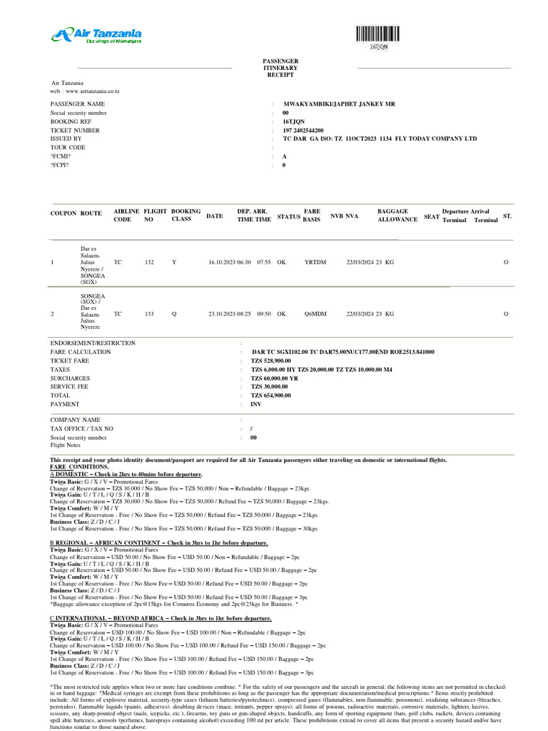 Sample Air Ticket | PDF