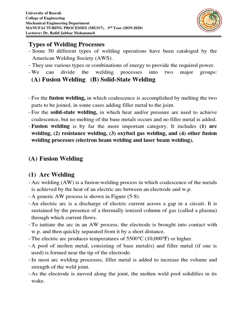 Types of Welding Processes | PDF | Construction | Welding