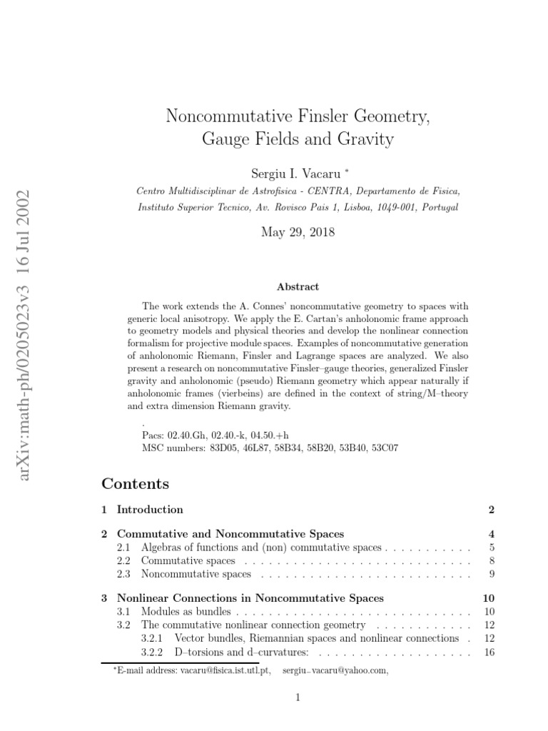 Noncommutative Finsler Geometry Gauge Fi | PDF | Lie Algebra | Gauge Theory