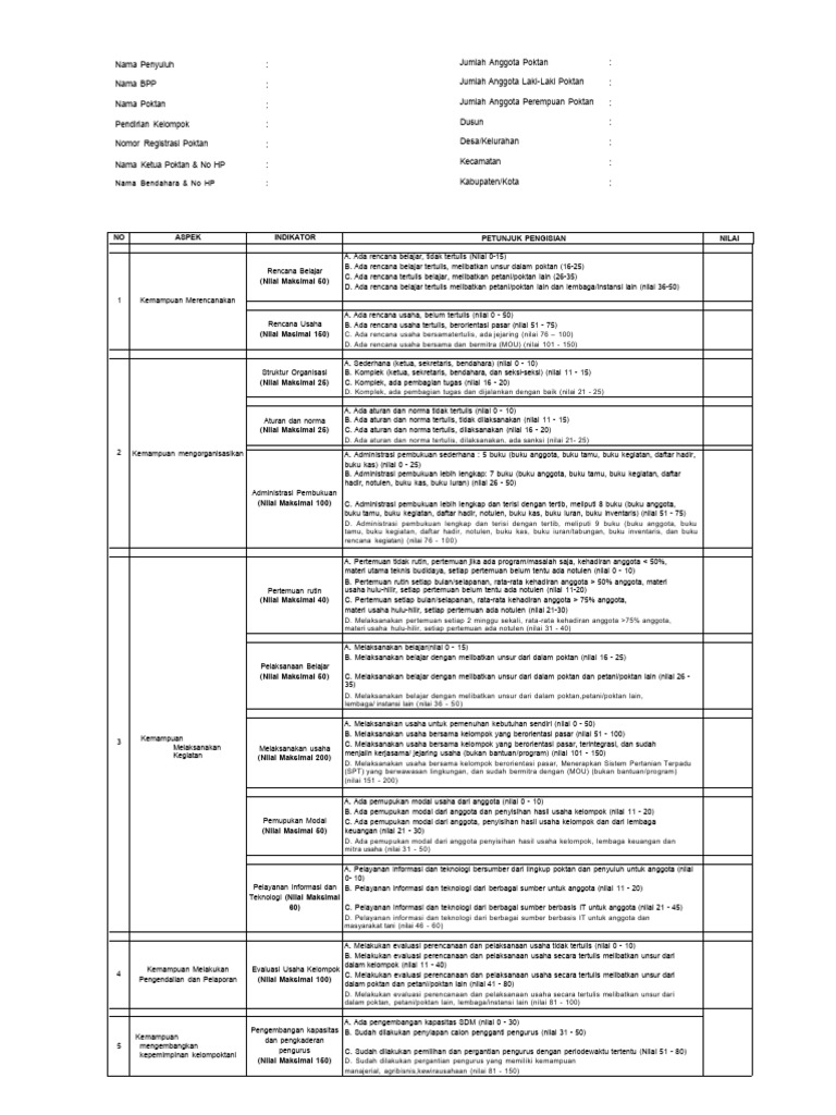 Form Manual Penilaian | PDF