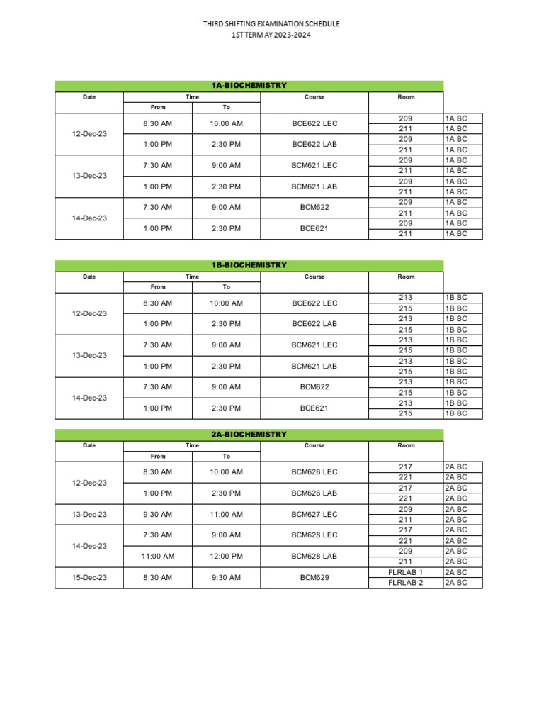 Students Schedule 3rd Shifting | PDF