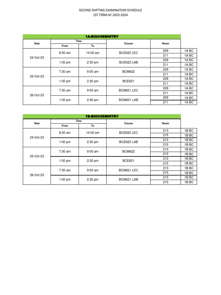 Students Schedule 2nd Shifting Final | PDF