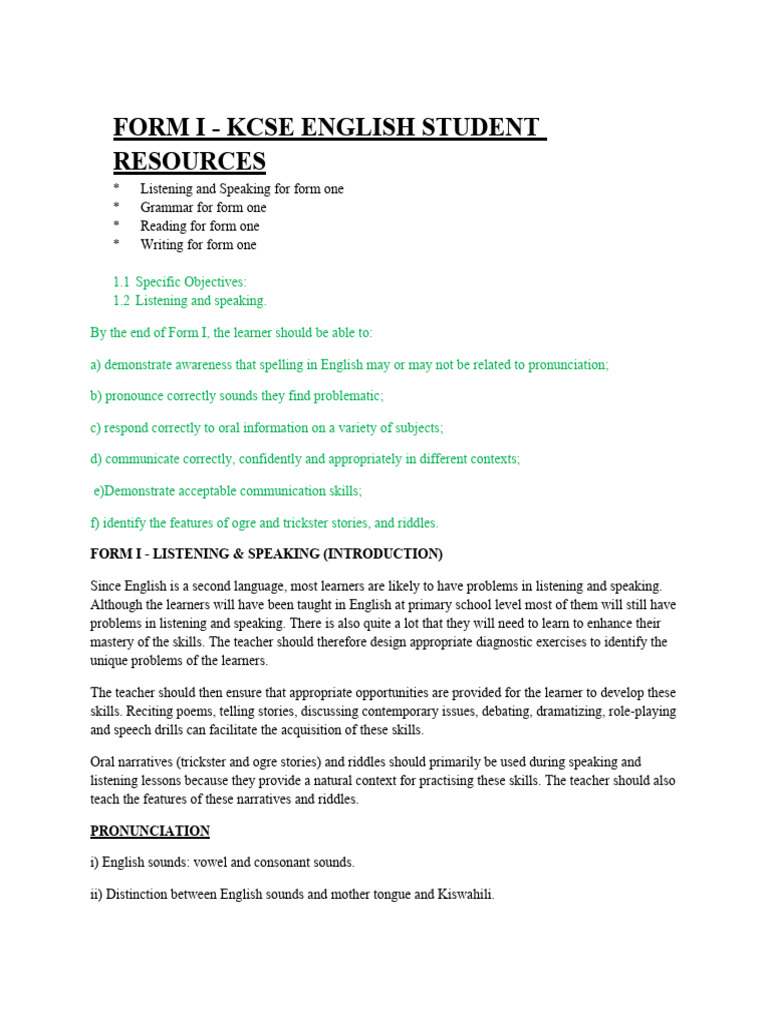 English-Syllabus Form One | PDF | Adverb | Adjective