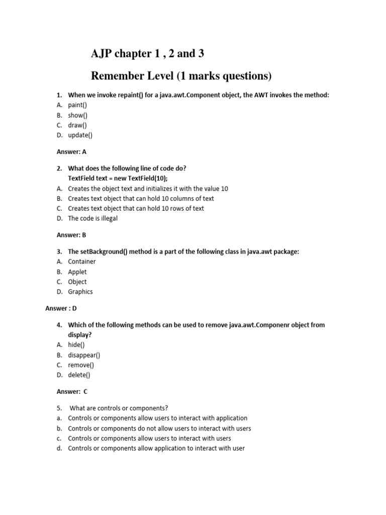 Vdocuments Mx Ajp Chapter 1 2 And 3 Remember Level 1 Marks Questions 2018 04 18 Ajp Chapter 