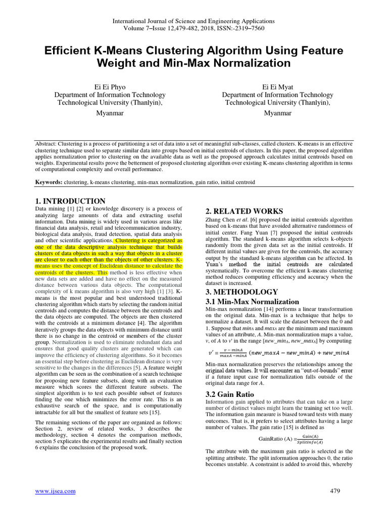 Efficient K-Means Clustering Algorithm Using Feature Weight and Min-Max ... Efficient K-Means Clustering Algorithm Using Feature Weight and Min-Max ...