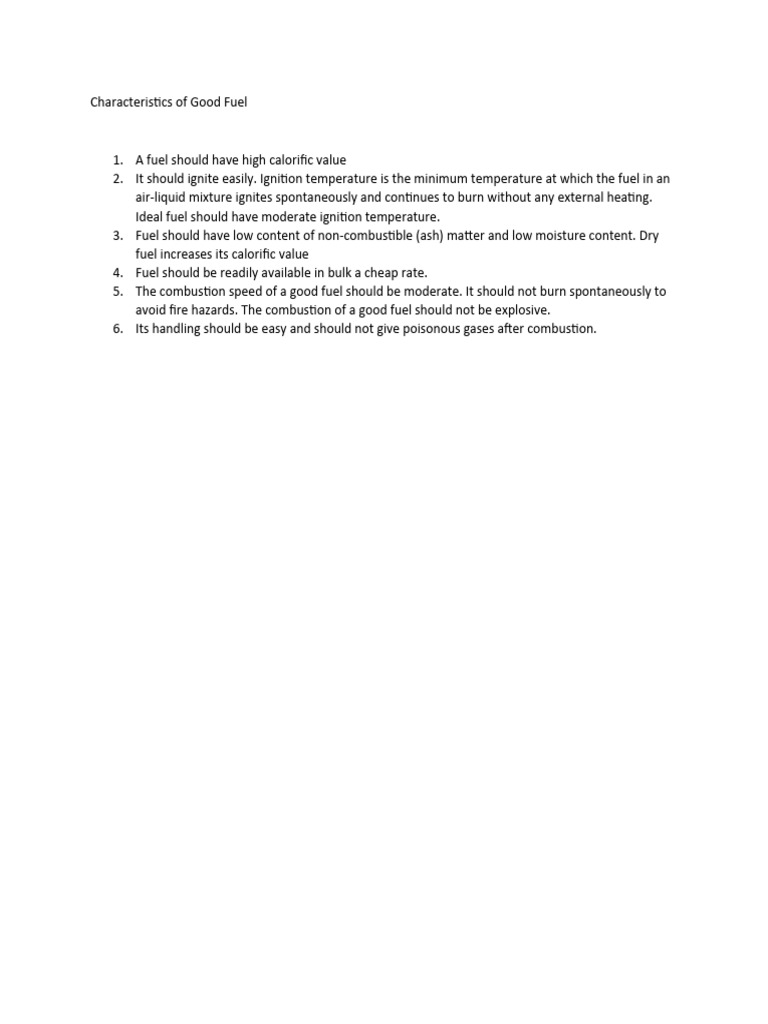 Characteristics of Good Fuel | PDF