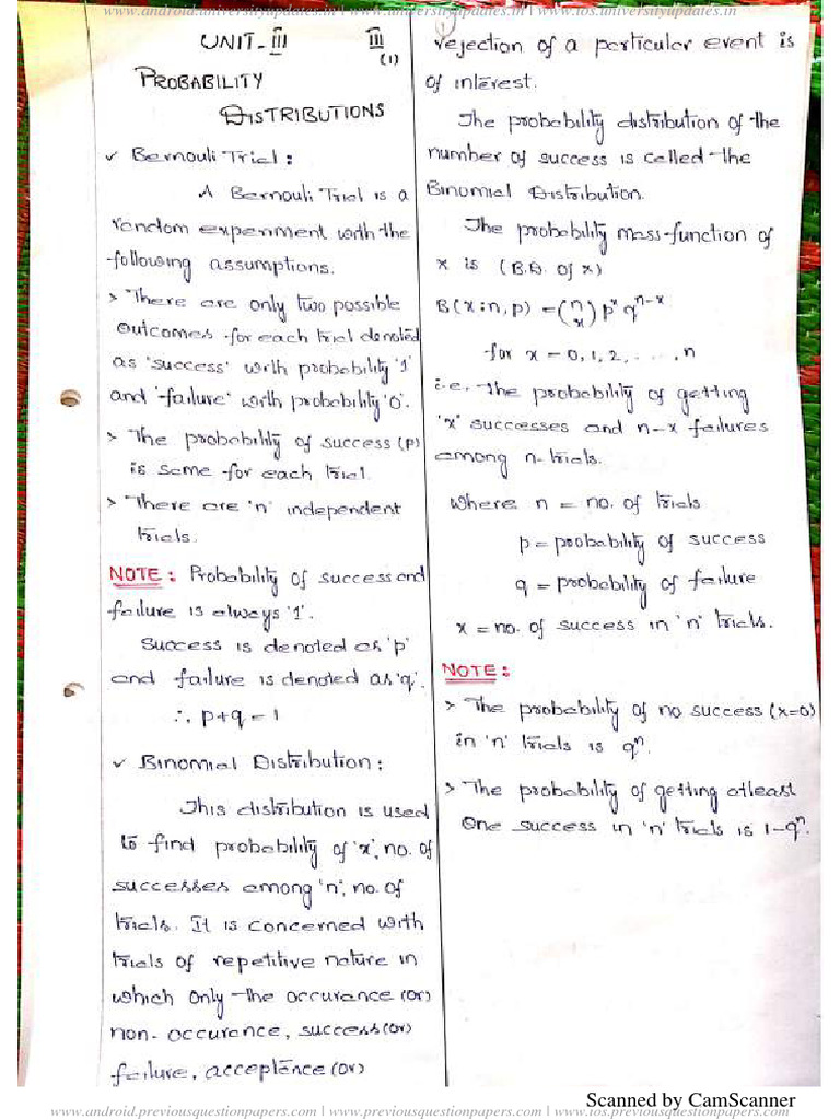 JNTUA Probability and Statistics Notes | PDF