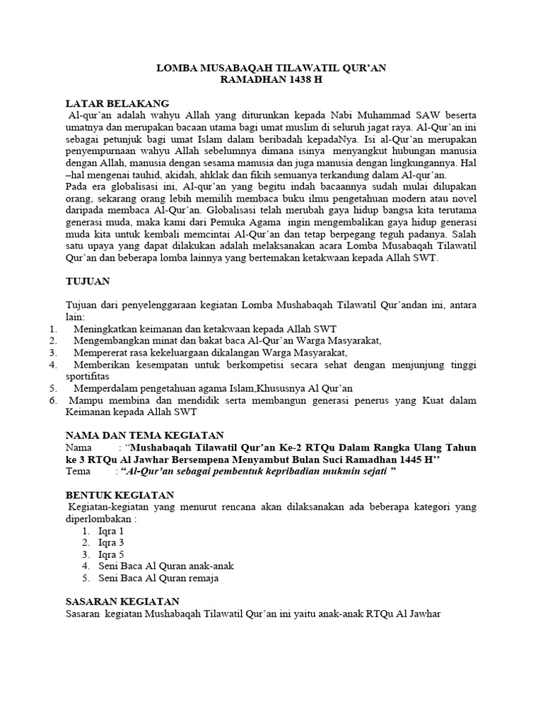 Lomba Tilawatil Qur'an Ramadhan 1445 H | PDF