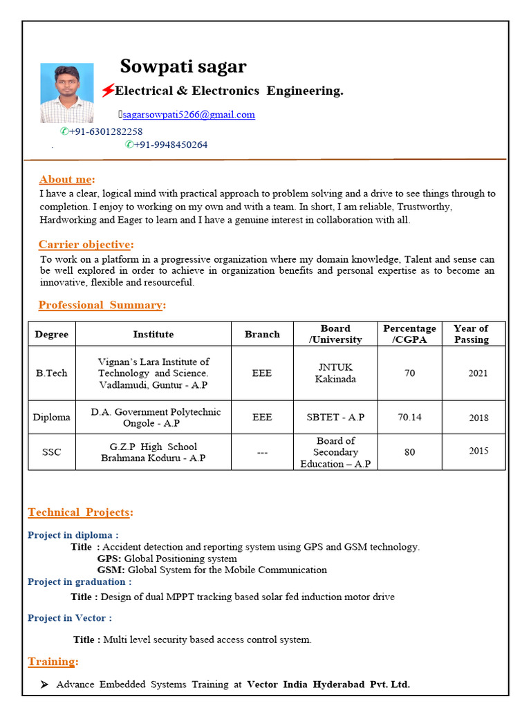 SAGAR RESUME - Soft Ware - Word | PDF | Electrical Engineering | Cognition
