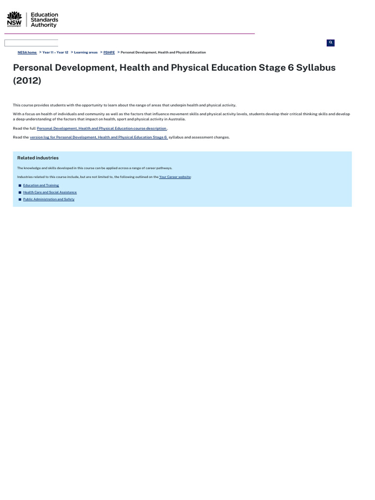 Stage 6 PDHPE Syllabus Overview | PDF | Physical Education | Health ...