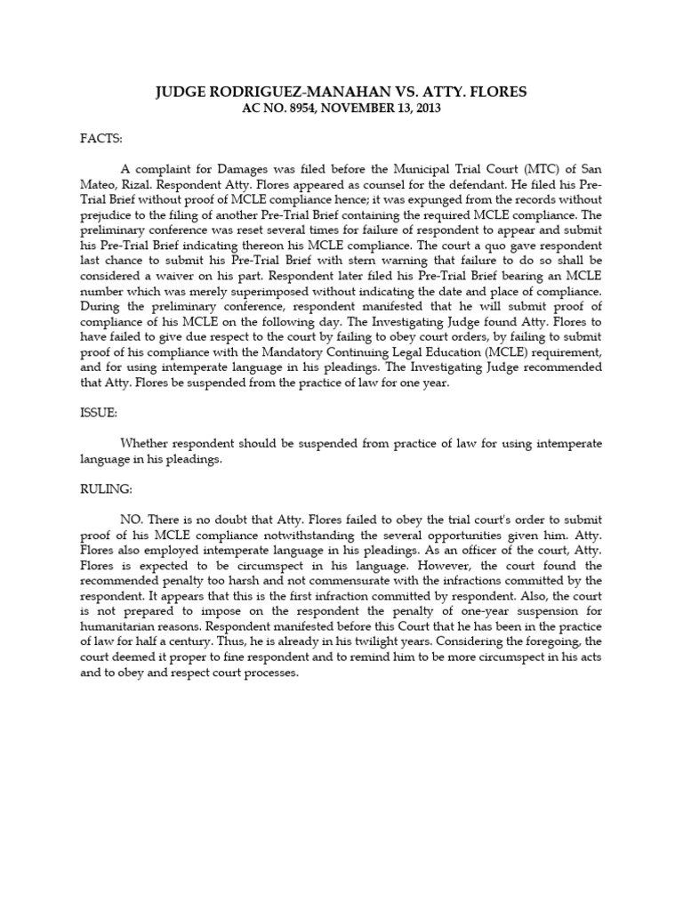 Judge Rodriguez-Manahan vs. Atty. Flores | PDF | Pleading | Trials