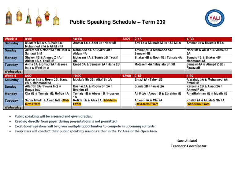 Public Speaking Schedule 239 | PDF