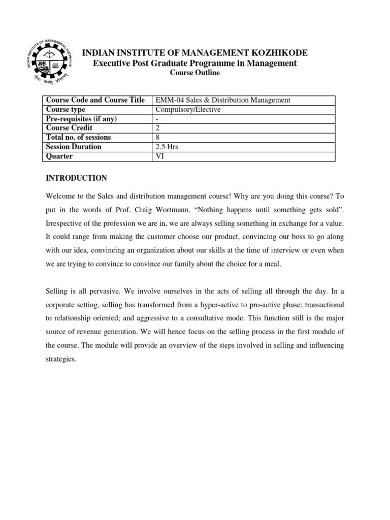 Emm 07 Sales Distribution Management Pdf Sales Marketing