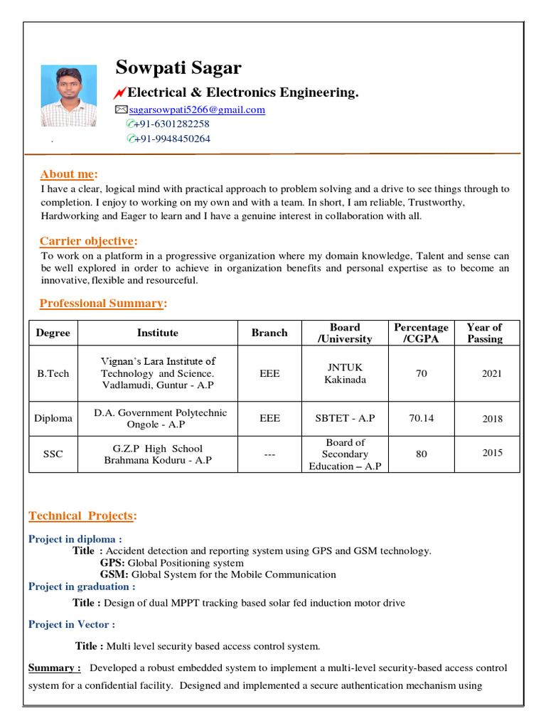 Sagar Resume. | PDF | Embedded System | Electrical Engineering