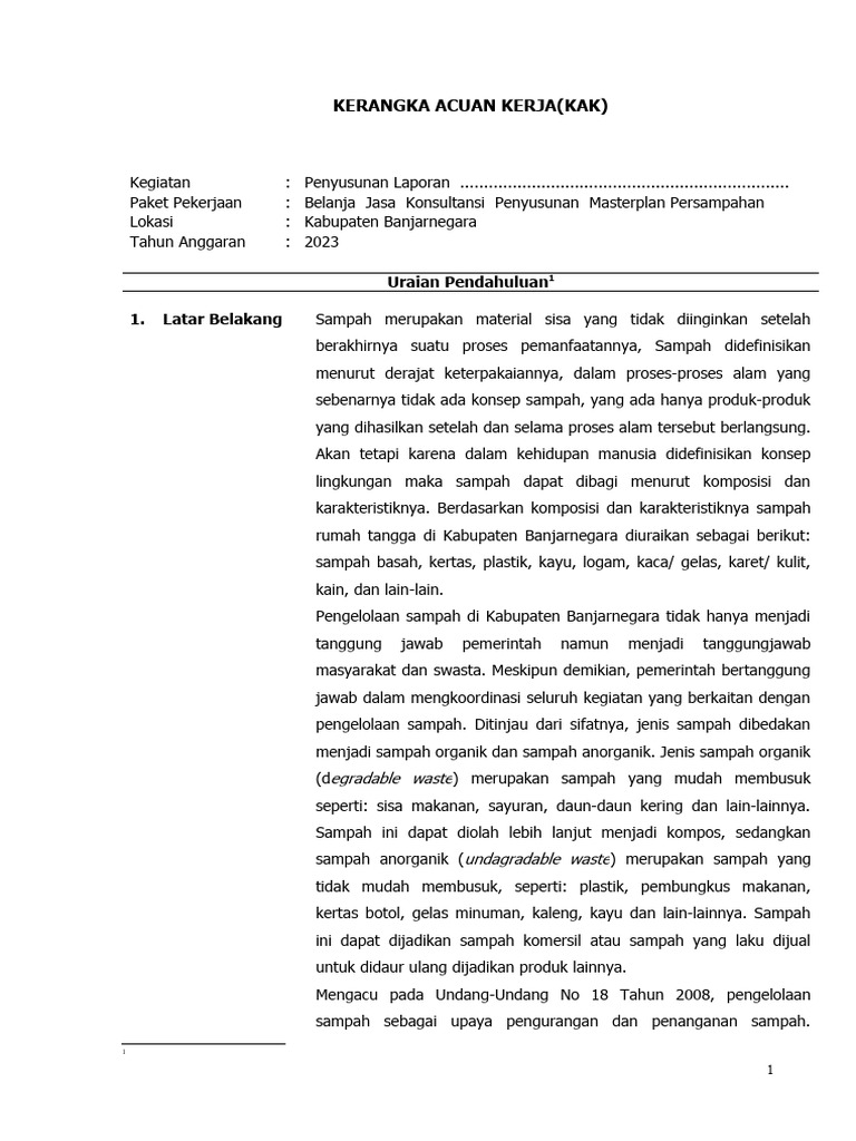 Masterplan Persampahan Banjarnegara 2023 | PDF
