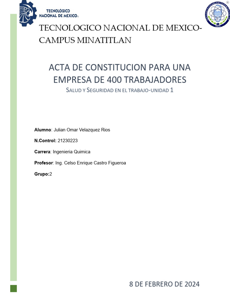 Acta de constitución de la comisión de seguridad e higiene de una ...