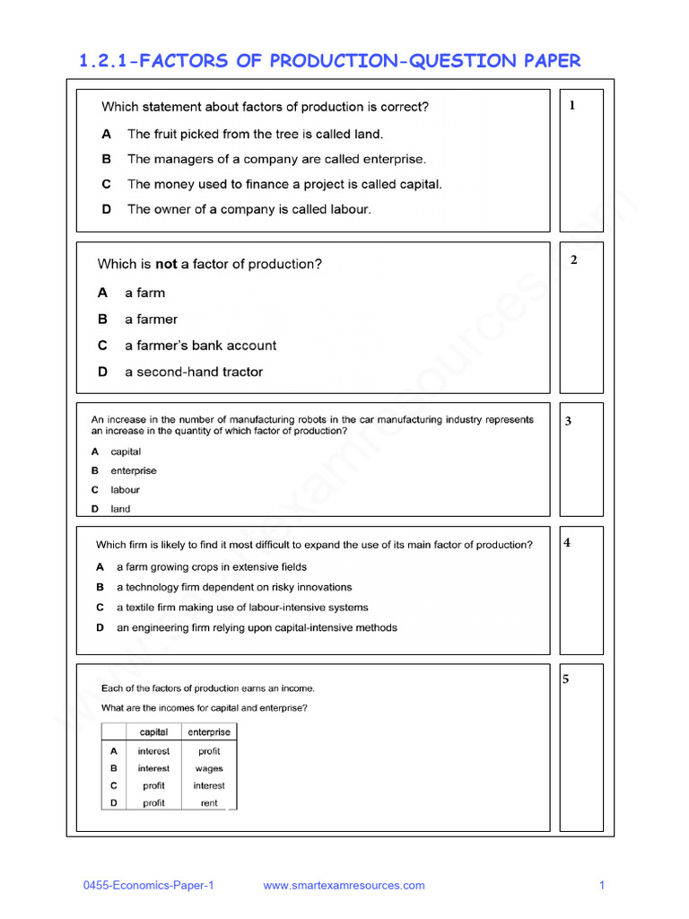 1.2.1 Factors of Production QP | PDF
